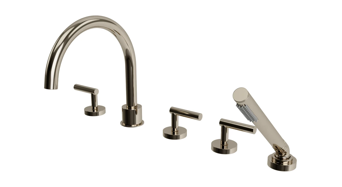 Contour Three Handle Deck Mount Gooseneck Bath Trim… | Fireclay Tile