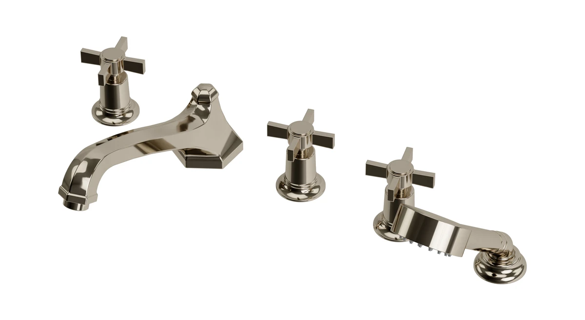 Emerson Three Handle Deck Mount Low Hexagon Bath Trim… | Fireclay Tile