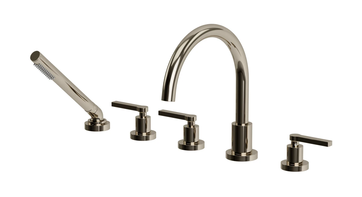 Flatiron Three Handle Deck Mount Gooseneck Bath Trim… | Fireclay Tile